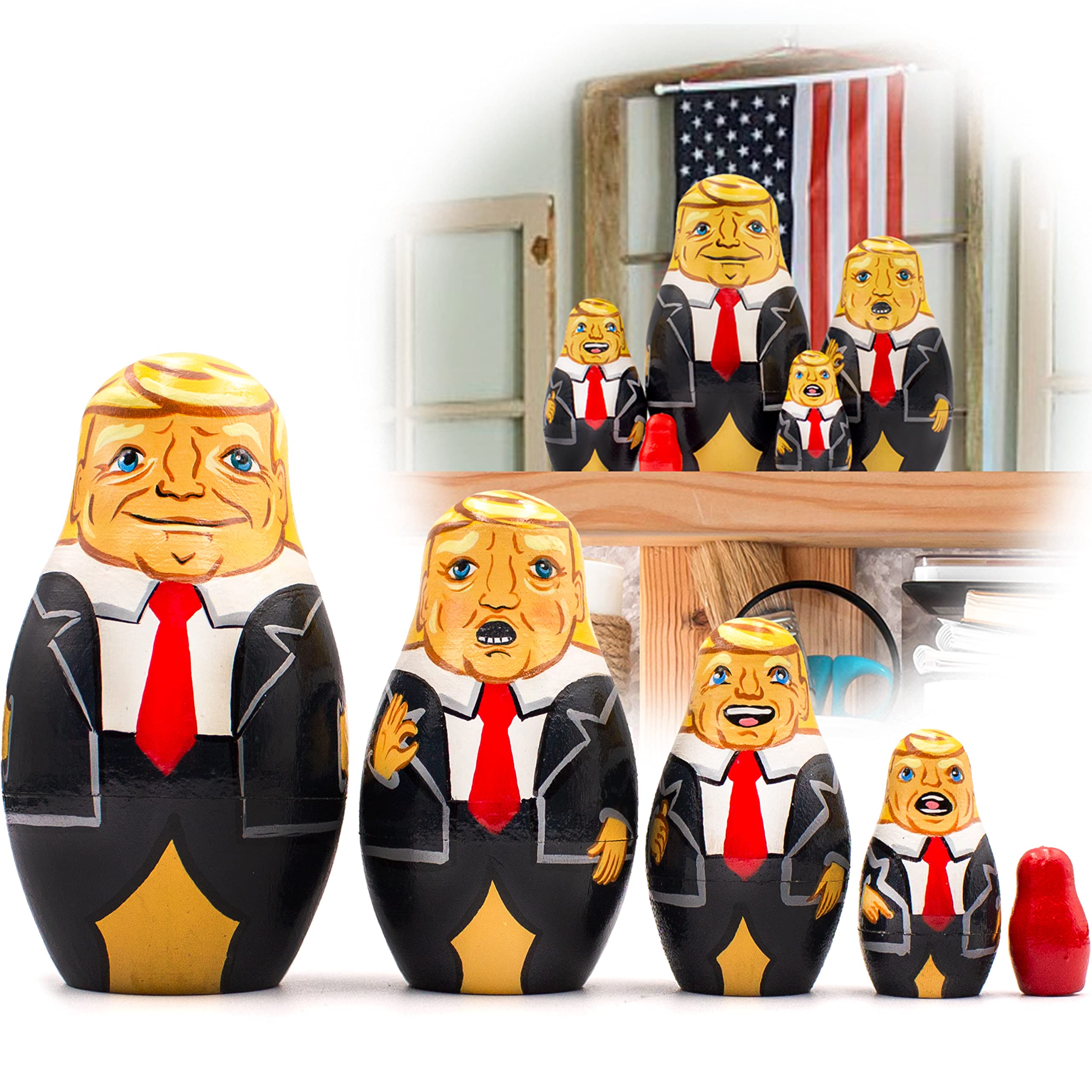 AEVVV Trump Nesting Dolls Set of 5 pcs - Trump Decor - Russian Stacking Dolls Wooden - Trump Gifts - Donald Trump Figurine - Trump Decorations