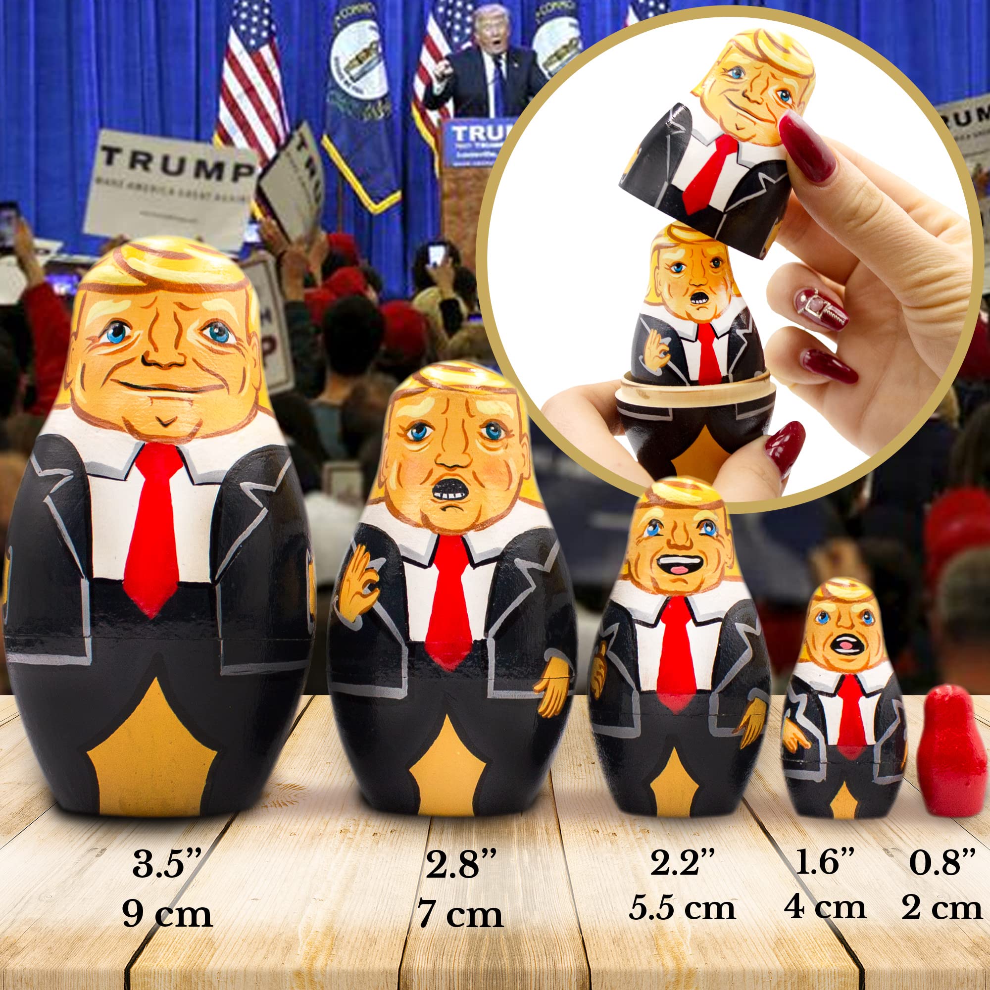 AEVVV Trump Nesting Dolls Set of 5 pcs - Trump Decor - Russian Stacking Dolls Wooden - Trump Gifts - Donald Trump Figurine - Trump Decorations