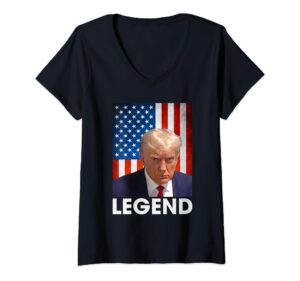 womens donald trump 2024 president legend american flag v-neck t-shirt