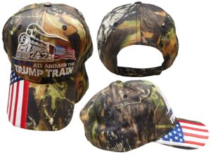 all aboard the trump train 2020 woodland camo usa flag bill embroidered hat cap