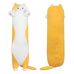 achwishap long yellow cat plush pillow 35.5", 1.7lb weighted cat plush, long cuddly sleeping hugging stuffed animal, giant cute body pillow, beloved plush toy gifts at birthday