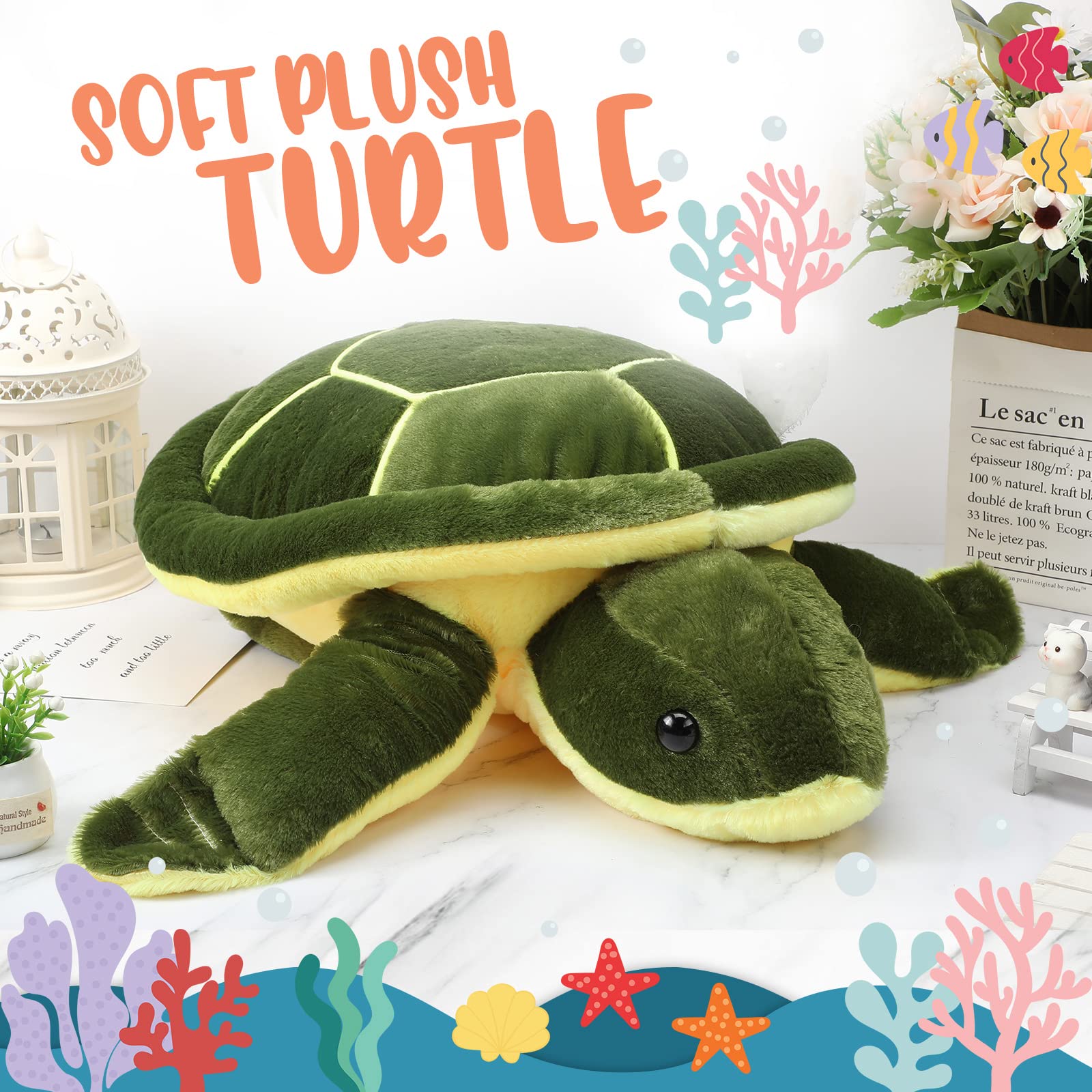 Civaner Soft Plush Sea Turtle Stuffed Animals, Plush Pillow Toys, Giant Stuffed Turtle, Tortoise Plush Toys Doll Birthday Graduation Nurse's Teacher's Day's Gifts for Girls Boys Girlfriend(12 Inches)