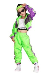 lolanta girls dance clothing set, hip hop modern jazz team performance costume, girls dance wear sets (green, 5-6)