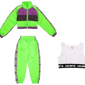 LOLANTA Girls Dance Clothing Set, Hip Hop Modern Jazz Team Performance Costume, Girls Dance Wear Sets (Green, 5-6)