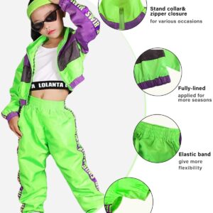 LOLANTA Girls Dance Clothing Set, Hip Hop Modern Jazz Team Performance Costume, Girls Dance Wear Sets (Green, 5-6)