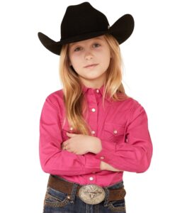 wrangler girls' long sleeve western snap shirt, pink, small