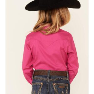 Wrangler Girls' Long Sleeve Western Snap Shirt, Pink, Small