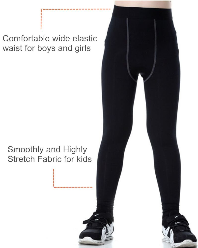 CVVTEE Boys Compression Pants Base Layers Soccer Hockey Tights Athletic Leggings Thermal for Kids Black