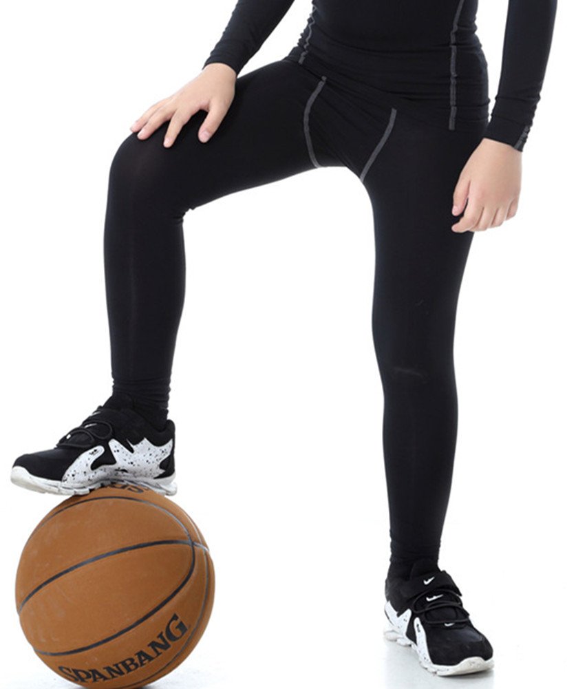 CVVTEE Boys Compression Pants Base Layers Soccer Hockey Tights Athletic Leggings Thermal for Kids Black