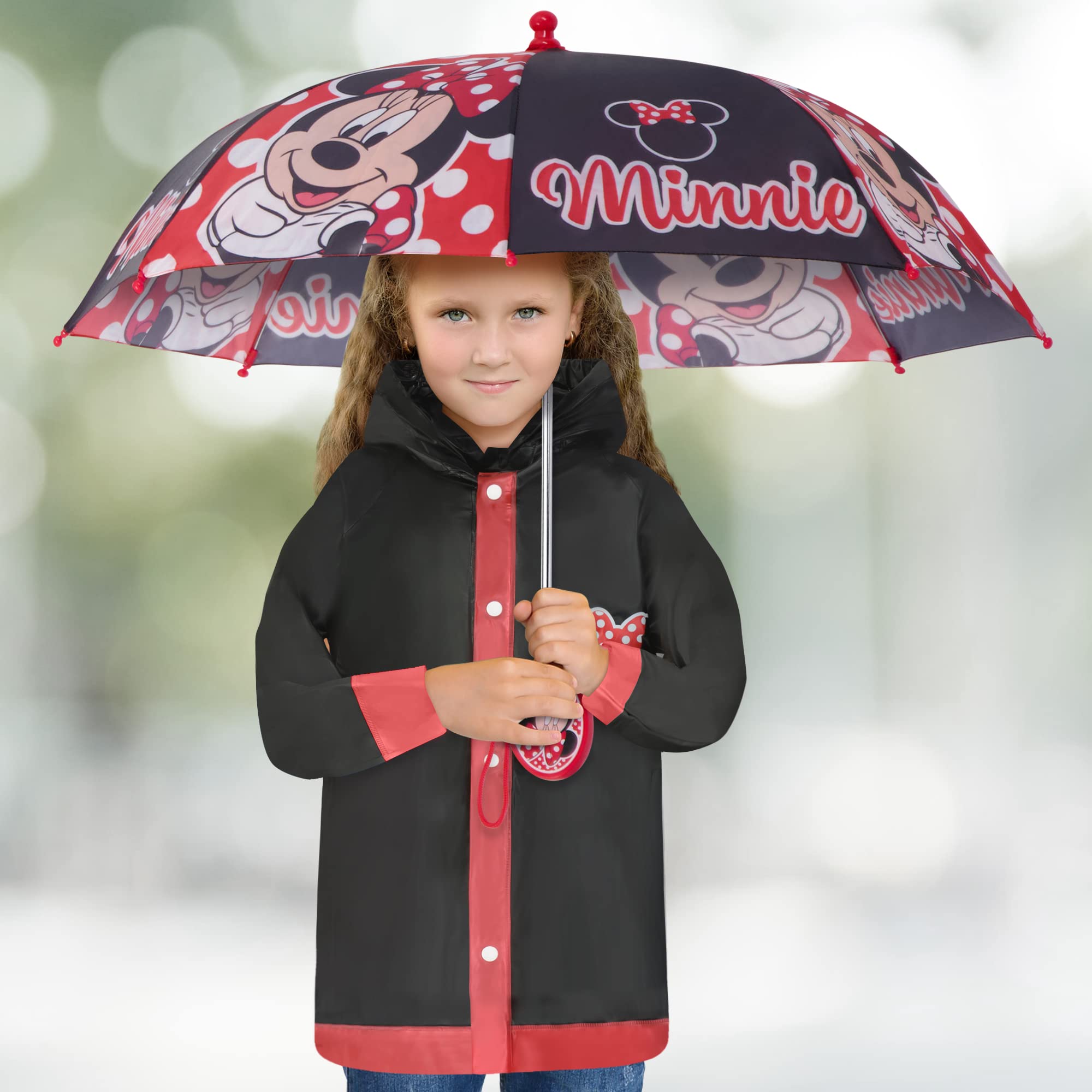 Disney Kids Umbrella and Poncho Raincoat Set, Minnie Mouse/Moana/Vampirina Girls Rain Wear For Toddler 2-3 or Kids 4-7