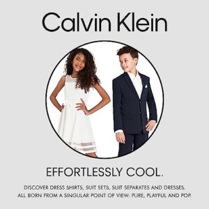 Calvin Klein Boys' Long Sleeve Sateen Dress Shirt, Button-down Style With Buttoned Cuffs & Shirttail Hem, Dark Blue, 6