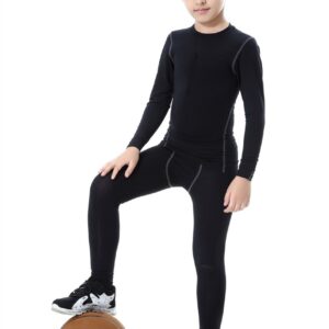 CVVTEE Boys Athletic Base Layer Compression Underwear Set 2pcs Thermal Long John for Kids (Black, 7(Height:47.24"-51.18"))