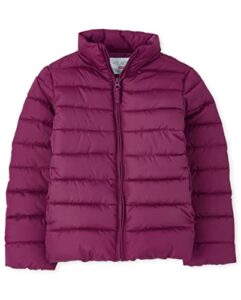 the children's place girls' medium weight puffer jacket, wind, water-resistant, rose parade, small (5/6)