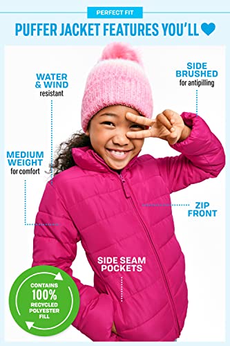 The Children's Place Girls' Medium Weight Puffer Jacket, Wind, Water-Resistant, Rose Parade, Small (5/6)