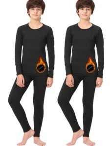 rolimaka 2 pack youth boys' thermal underwear set fleece lined compression shirt leggings sports tights pants big kids' base layer s