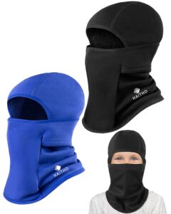 kids balaclava ski mask 2 pack, winter hat face cover neck warmer for 3-8 toddler children boys girls, windproof full face masks under helmet for cold weather skiing, football, cycling(black&blue)