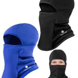 Kids Balaclava Ski Mask 2 Pack, Winter Hat Face Cover Neck Warmer for 3-8 Toddler Children Boys Girls, Windproof Full Face Masks Under Helmet for Cold Weather Skiing, Football, Cycling(Black&Blue)