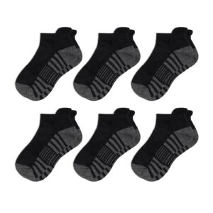 hengrui boys/girls socks cushioned kids socks, kids ankle athletic socks with low cut tab for 4-7 years old-6 pairs, black