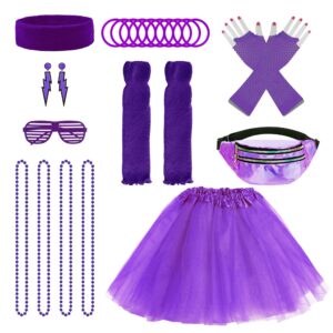 miayon 80s costume accessories for kids 90s outfits for girls neon tutu set for 80s 90s theme neon party outfit for girl (purple)