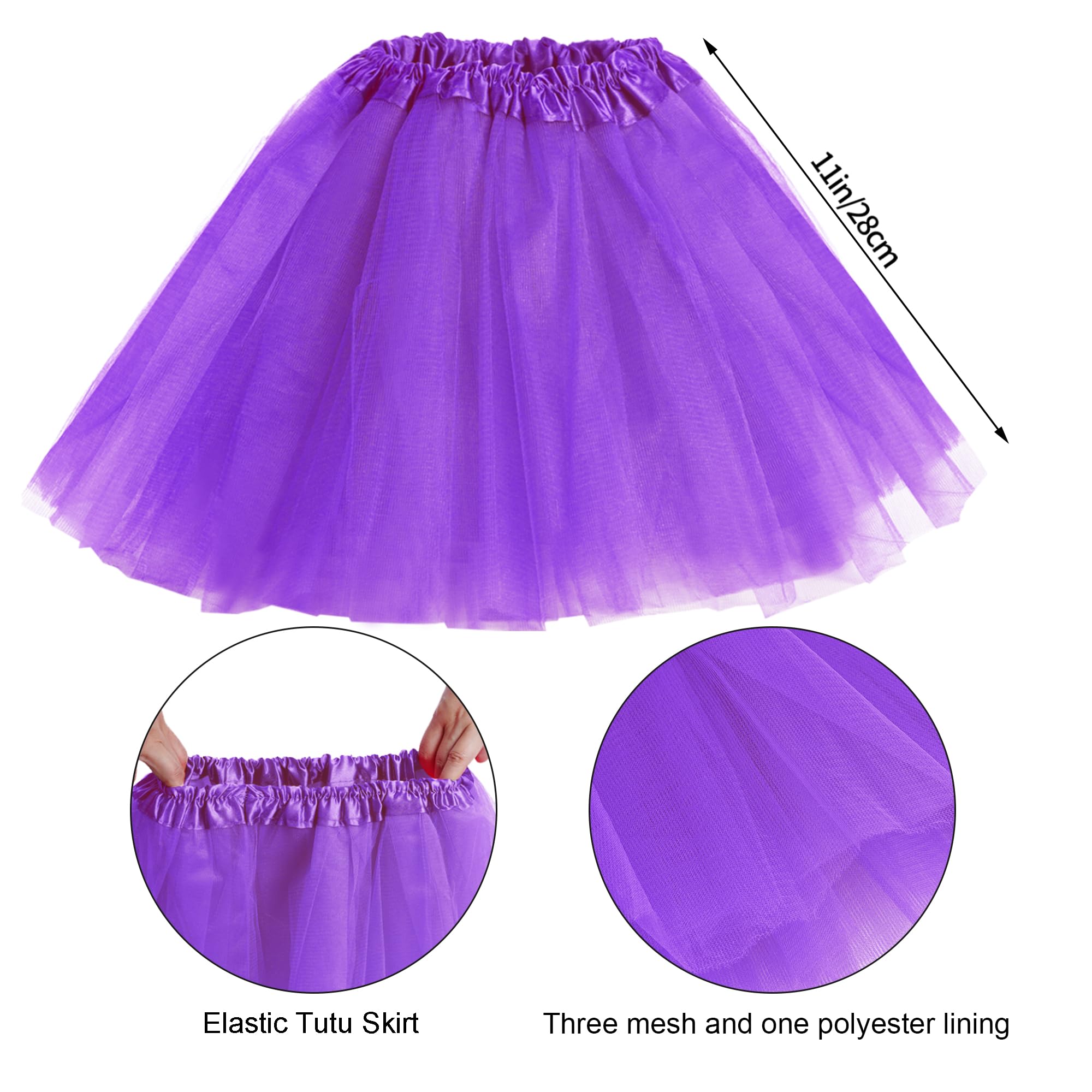 Miayon 80s Costume Accessories for Kids 90s outfits for Girls Neon Tutu Set for 80s 90s Theme Neon Party Outfit for Girl (Purple)