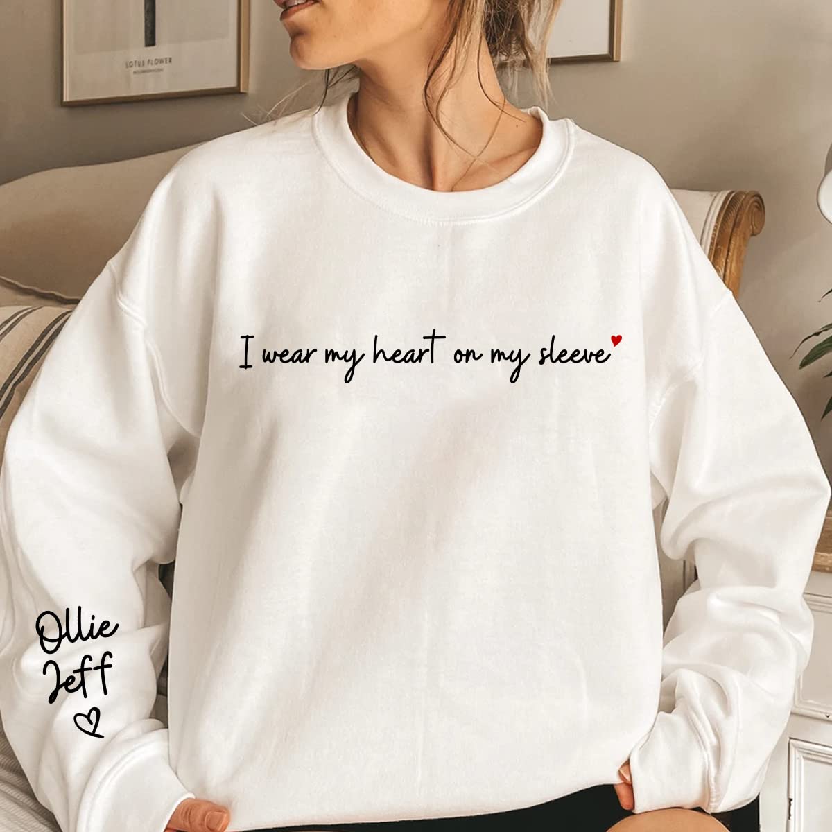 I Wear My Heart on My Sleeve Hoodie Kids Children Name on Sleeve, Custom Mom Hoodie, Mama Hoodie, Personalized Hoodie Mothers Day Birthday for Mom, Mama, Grandma, Women, Her.