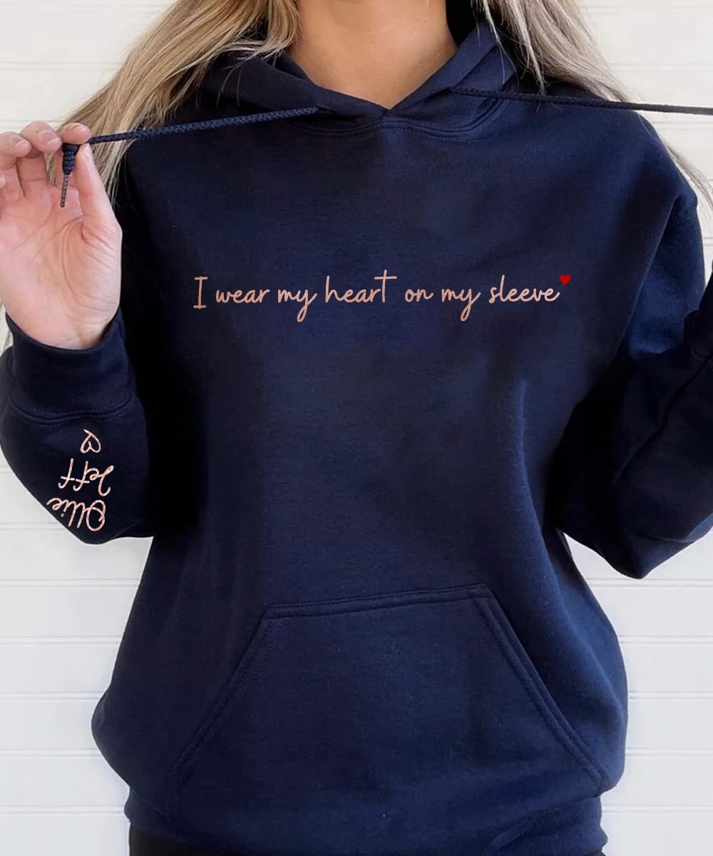 I Wear My Heart on My Sleeve Hoodie Kids Children Name on Sleeve, Custom Mom Hoodie, Mama Hoodie, Personalized Hoodie Mothers Day Birthday for Mom, Mama, Grandma, Women, Her.