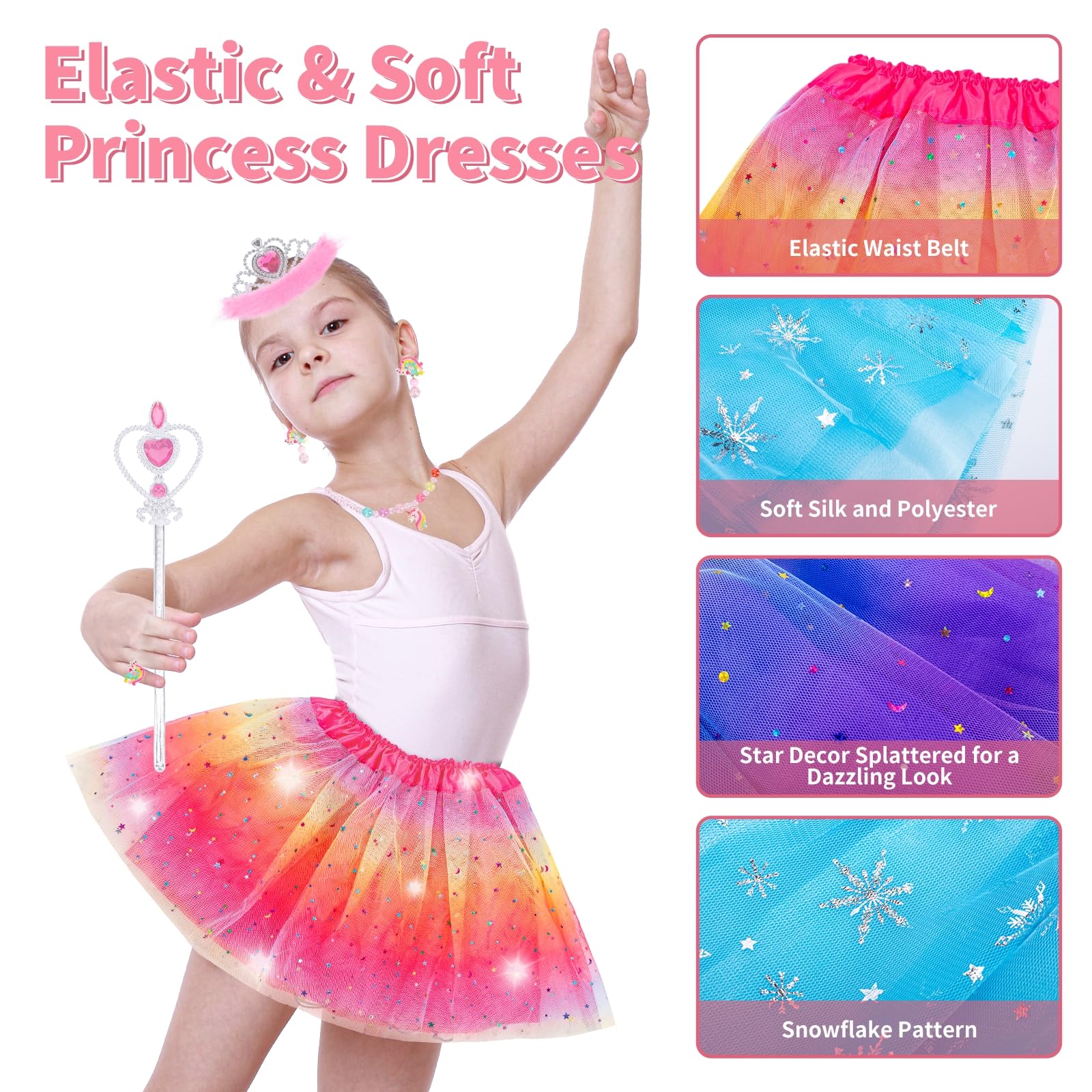 Hohosunlar Princess Dress Up Toys, Girls Dress Up Costumes Set W/ 3 themes of Unicorn Mermaid Ice Skirts, Shoes, Crowns, Purse and Toddler Jewelry Boutique Kit, Pretend Play Gifts for Girls 3-6