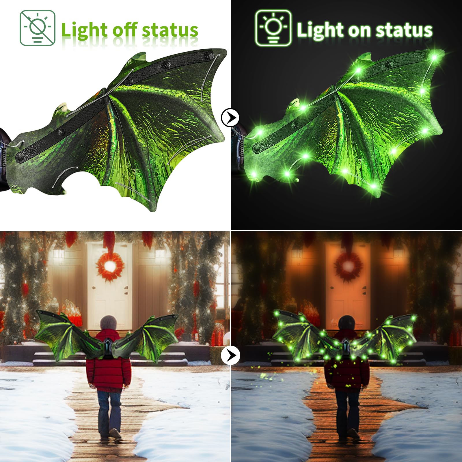 Toddler Electric Dragon Wings, Kids Dinosaur Costume Wings with LED Light & Music, Halloween Dino Dress-Up Costumes for Boys & Girls, Green Dinosaur toys for Kids as Christmas Birthday Party Gifts