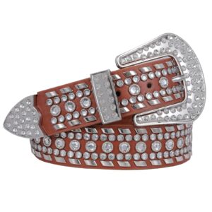 suosdey kids rhinestone belt for girls boys,western cowgirl cowboy studded leather belt for child,brown