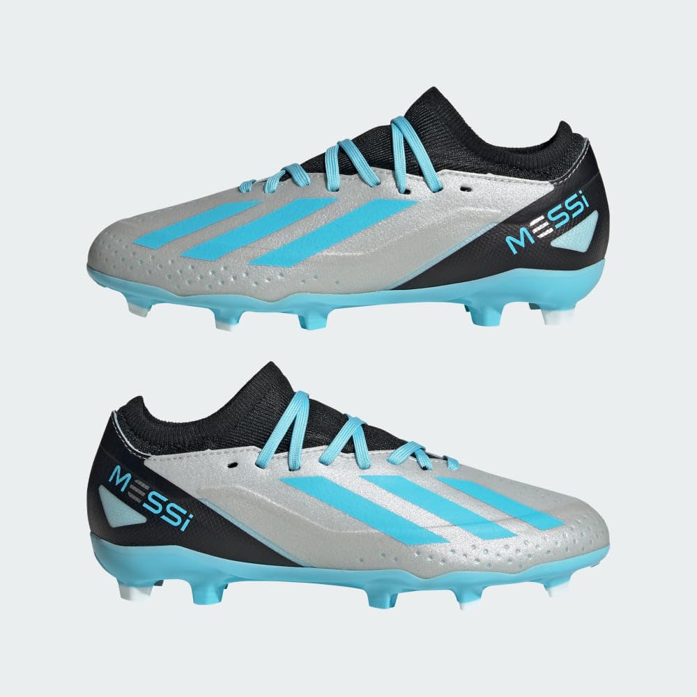 adidas X Crazyfast Messi.3 Firm Ground Sneaker, Silver Metallic/Bliss Blue/Core Black, 6 US Unisex Big Kid