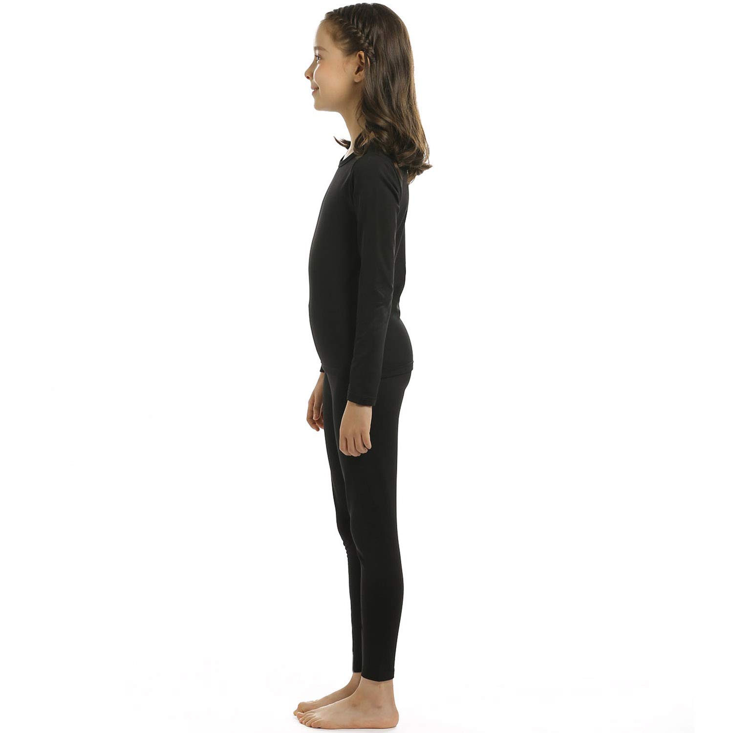 Girls Thermal Underwear Set Kids Long Johns Fleece Lined Base Layer Black Medium