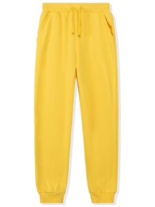 dotdog kids unisex soft brushed fleece pull-on jogger sweatpants basic casual pants for boys or girls (3-12 years)(yellow, s)