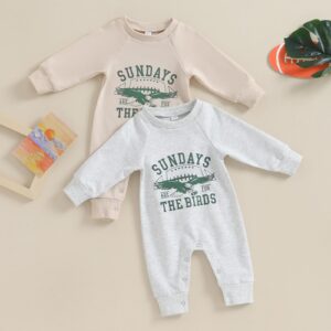 Baby Boys Girls Sundays are for The Birds Eagles Jumpsuit Crew Neck Long Sleeve Romper Fall Newborn Football Outfits (Khaki, 6-12 Months)