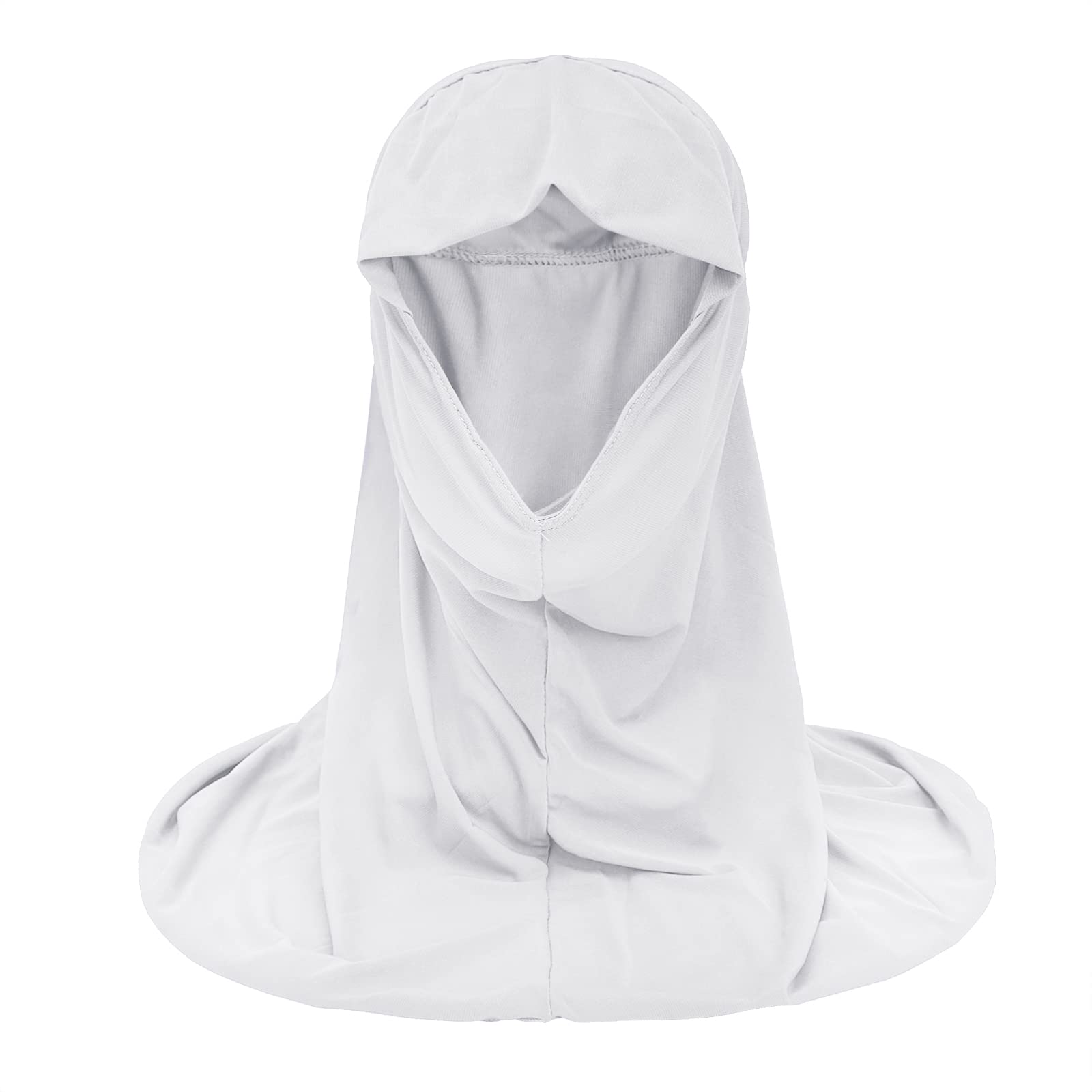 NICEYST Girls Instant Hijab Muslim Arab Scarf Shawls Neck Wrap Kids Islamic Solid Color Headscarf Turban for 7-12 Years Old (White)