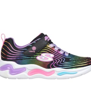 Skechers Kids Wavy Beams Sneaker, Black/Multi, 12 US Unisex Little Kid