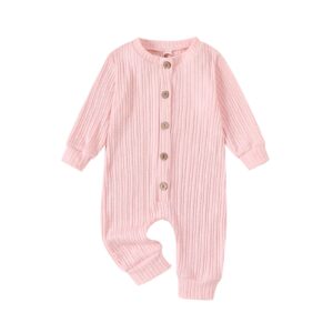 cevoerf infant baby girl boy fall clothes knit long sleeve onesie ribbed romper jumpsuit sweater winter coming home outfits (light pink knitted, 3-6 months)