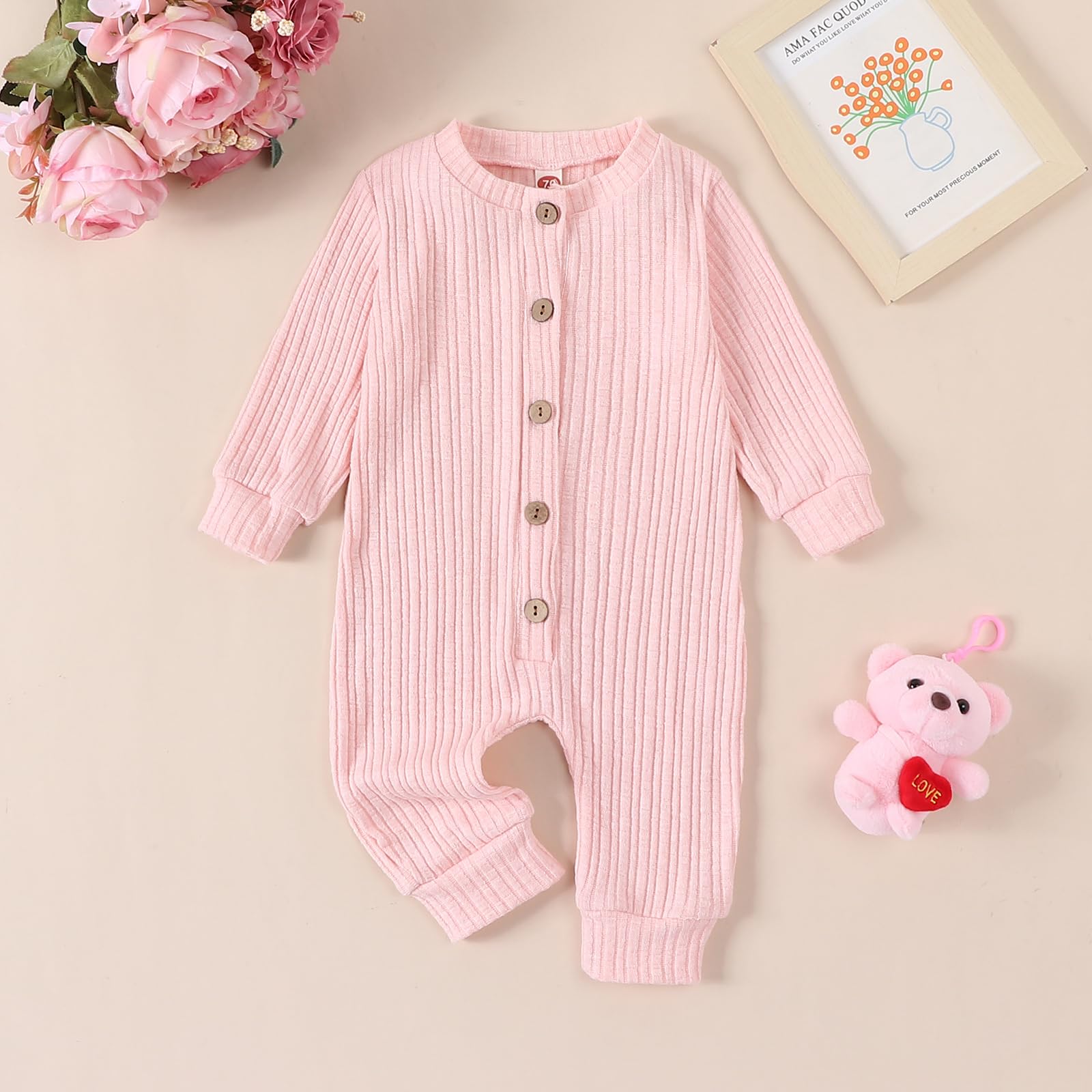 Cevoerf Infant Baby Girl Boy Fall Clothes Knit Long Sleeve Onesie Ribbed Romper Jumpsuit Sweater Winter Coming Home Outfits (Light Pink Knitted, 3-6 Months)