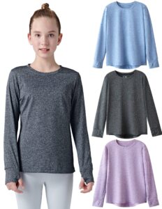 3 pack: youth girls long sleeve shirts active dry fit athletic performance clothes kids teens sports tees with thumbholes (set 1, small)