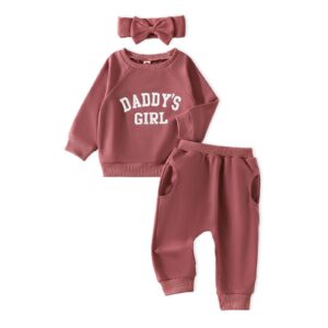 amawmw daddys girl baby winter clothes long sleeve sweatshirts pants outfits gifts 12 18 months pink pockets