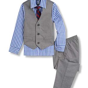 Izod Little Boys 4-Piece Formal Suit Vest Set, Medium Blue/Grey, 6