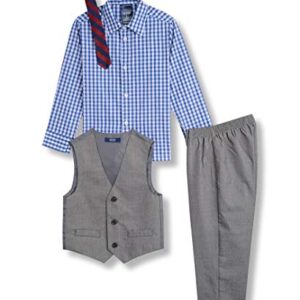 Izod Little Boys 4-Piece Formal Suit Vest Set, Medium Blue/Grey, 6