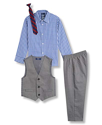 Izod Little Boys 4-Piece Formal Suit Vest Set, Medium Blue/Grey, 6