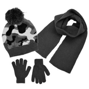 polar wear boys knit set hat scarf gloves, grey (1317), one size