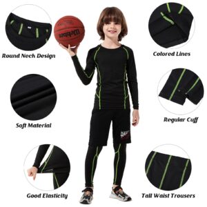 Youth Boys Long Sleeve Compression Shirts and Leggings Pants Kids Thermal Underwear Set Base Layer Athletic Football Undershirt Black Line Set Small