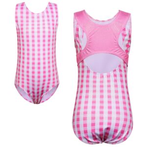 tfjh e leotard for girls gymnastic clothes ballet dancewear practice outfits tumbling wear 5t 6t pink plaid 6a