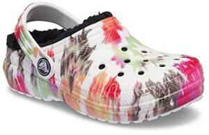 crocs unisex child kids' classic tie dye lined | kids' slippers clog, blotched tie dye, 5 big kid us