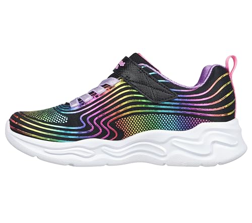 Skechers Kids Wavy Beams Sneaker, Black/Multi, 1 US Unisex Little Kid