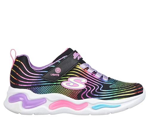 Skechers Kids Wavy Beams Sneaker, Black/Multi, 1 US Unisex Little Kid