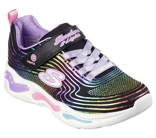 Skechers Kids Wavy Beams Sneaker, Black/Multi, 1 US Unisex Little Kid