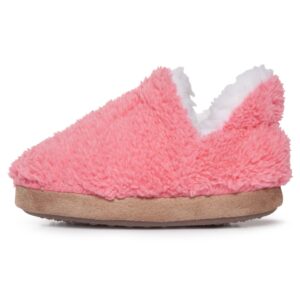 lucky brand toddler girls sherpa bedroom slippers, non slip a-line house shoes, little kids indoor slipper, pink, size 7-8